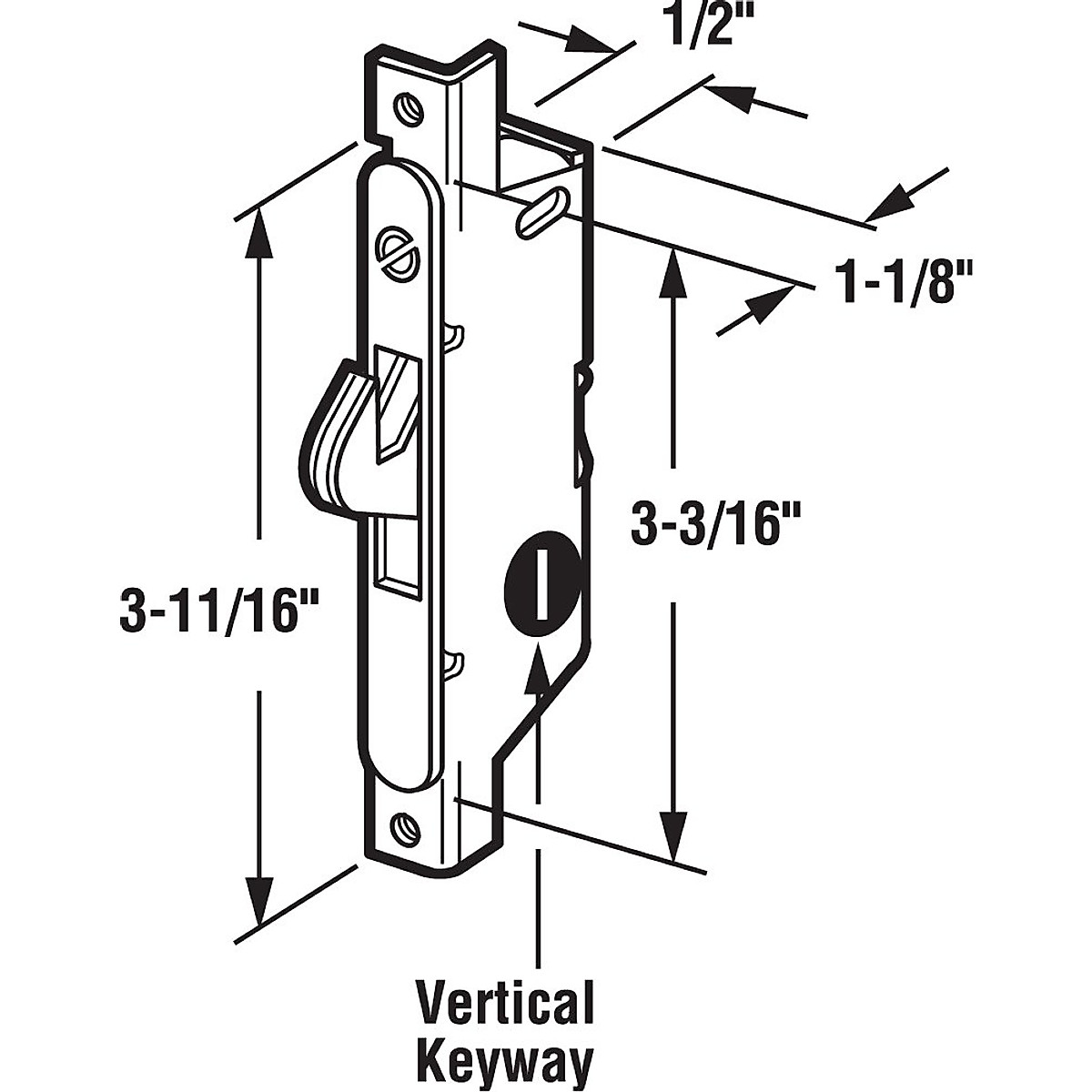 Prime-Line E 2009 3-11/16 In., Mortise Lock with Vertical Keyway, Round Faceplate (Single Pack)