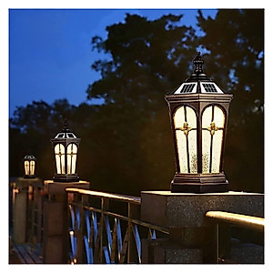 ONDIAN CHUNCIN - Outdoor LED Solar Bollard Column Lamp Deck Post Lamps Fence Column Pedestal Light Gate Bollard Pillar Light for Garden Villa Porch Decor Courtyard Living Stairs Corridor Aisle