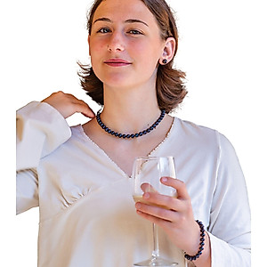 Pearl Romance ROUND Black Strand Pearl Necklace Bracelet Stud Earrings 3pc set 16 Inch Choker Length Genuine Cultured Freshwater Large 9mm 10mm