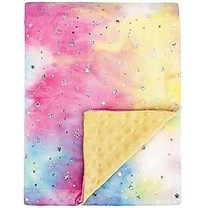 BORITAR Baby Blanket for Girls Super Soft Tie Dye Minky Fabric with Double Layer Dotted Backing, Unique Colorful Rainbow with Beauty Starry Printed Design Blanket for Toddler Gift Pink 30 X 40 Inch