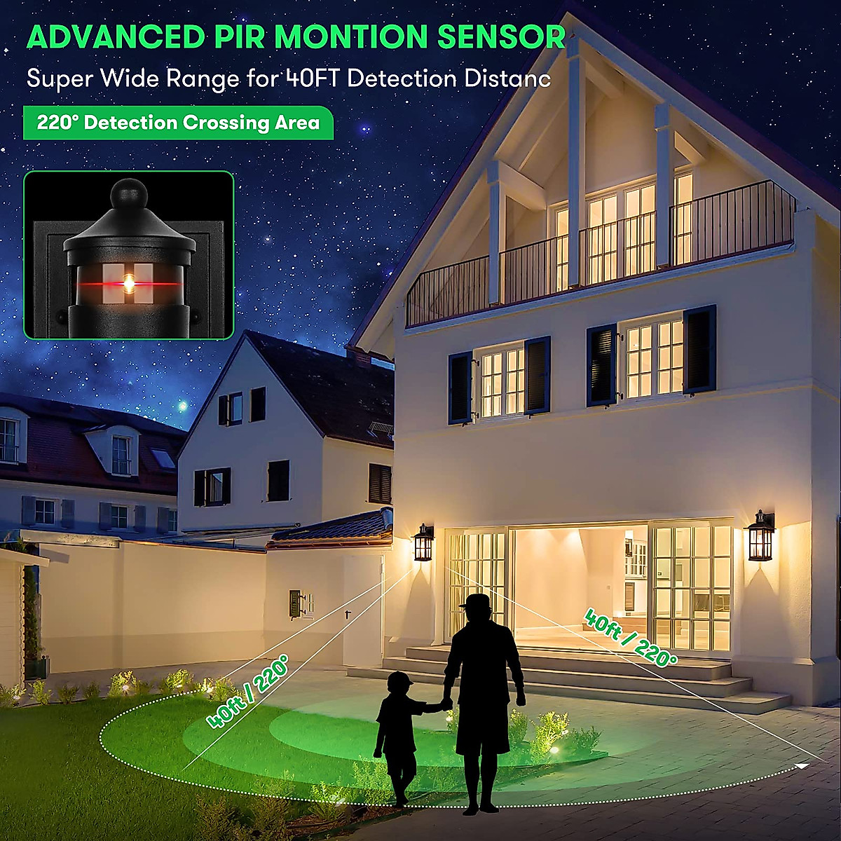 2 Packs Motion Sensor Wall Lights, Dusk to Dawn Outdoor Lighting, LED Exterior Lantern Fixtures Sconce, Anti-Rust Porch Light Fixtures, Mount for Garage, Doorway, 100% Aluminum, Waterproof