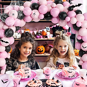 135 PCs Happy Boo Day Party Decorations, Fiesec Halloween Themed Pink and Black Birthday Party Decorations Backdrop Balloon Garland Spider Web Banner Tablecloth Cake Topper Little Ghost