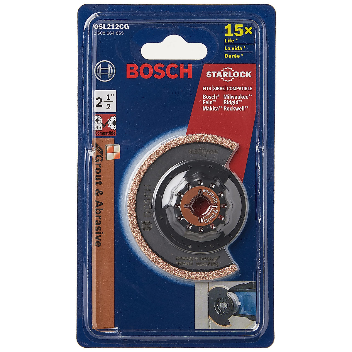 BOSCH OSL212CG 1-Piece 2-1/2 In. Starlock Oscillating Multi Tool Grout & Abrasive Carbide Grit Segmented Saw Blade for Applications in Grout Removal