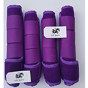 Lift Sports Horse Medicine Brushing Boots Leg Wraps Protection Gear Equine Set of 2 and 4 Black Red Purple Orange Pink Blue (Full, Purple (Set of 4))