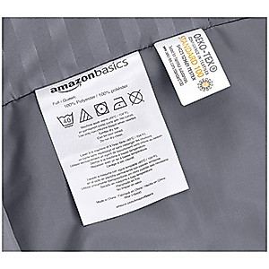 Amazon Basics Striped Microfiber 3 Piece Duvet Cover Set, Full/Queen, Dark Grey