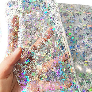 HYANG Transparent Rose PVC Super Clear Holographic Vinyl Faux Leather Sheets 1 Roll 12" x 53" (30cm x 135cm) for DIY Bows Earrings Bags DIY Crafts Making