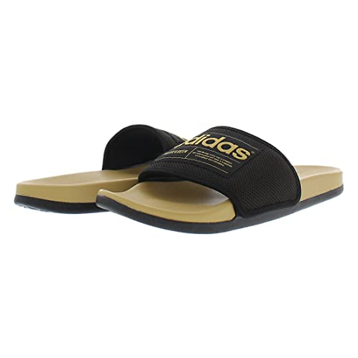 adidas Adilette Comfort Slides Black/Golden Beige/Golden Beige Men's 10, Women's 11 Medium