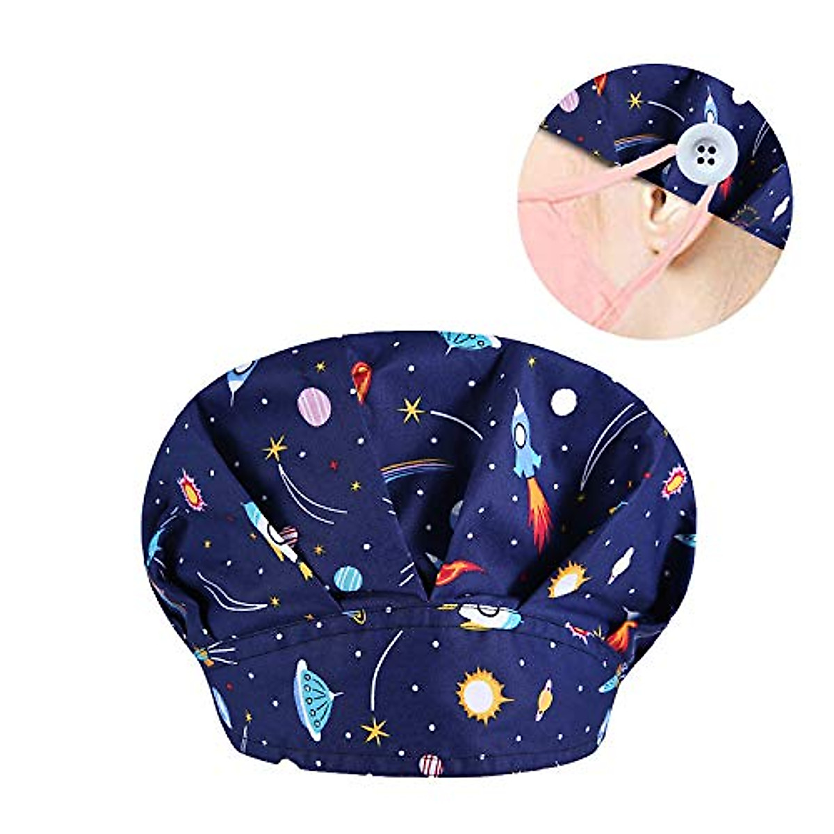 4Pcs Adjustable Working Cap with Buttons Elastic Bouffant Hats Head Scarf with Sweatband for Women Men (Color 5)