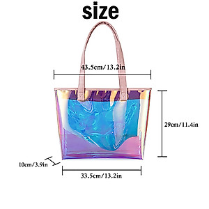 ROXIQ Clear Tote Bag for Women,Large Transparent Holographic Handbag See Through Shoulder Crossbody Bag for Security Travel,Shopping,Sports and Work
