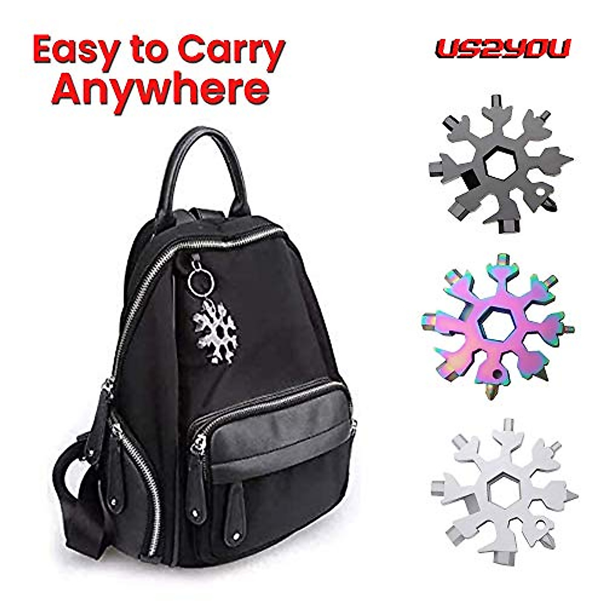 US2YOU 18-in-1 Snowflake Multitool pack of 3, Stainless Steel Screwdriver Hand DIY Snowflake Multi tool, Portable Camping Accessories , Gadgets For Men and Christmas Gifts for Men, Women