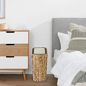 Trongee Boho Trash Can with Lid for Bathroom,2.6 Gallon Small Rattan Garbage Can with Press Top Lid,Woven Wastebasket and Hamper 2 in 1 Wicker Trash Basket for Bathroom,Kitchen,Living Room,Bedroom