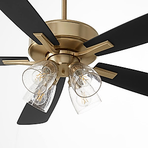 Quorum International 4525-2480 | 52 Inch Five Blade LED Four Light Ceiling Fan | 3 Speed Reversible Motor | Aged Brass Finish with Walnut Blades | Reversible Blades (Matte Black) | Clear Seedy Shade