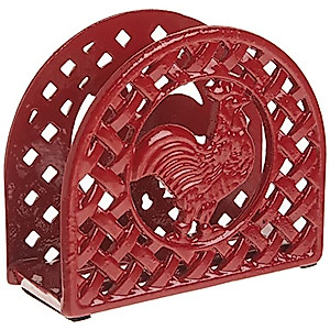 Home Basics Cast Iron Rooster Napkin Holder (Red)