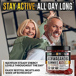 NOBLE NUTRITION Ashwagandha Gummies for Women & Men - Organic Ashwagandha Root Extract 1500 MG - Ashwagandha Supplements with 5-HTP & L-Tyrosine - 60 Calm Gummies