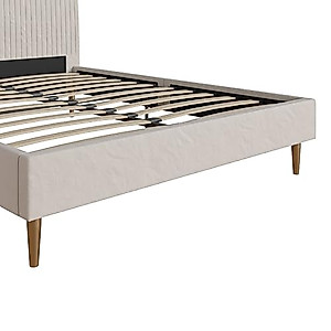 Mr. Kate Daphne Upholstered Bed with Headboard and Modern Platform Frame, Queen, Ivory Velvet