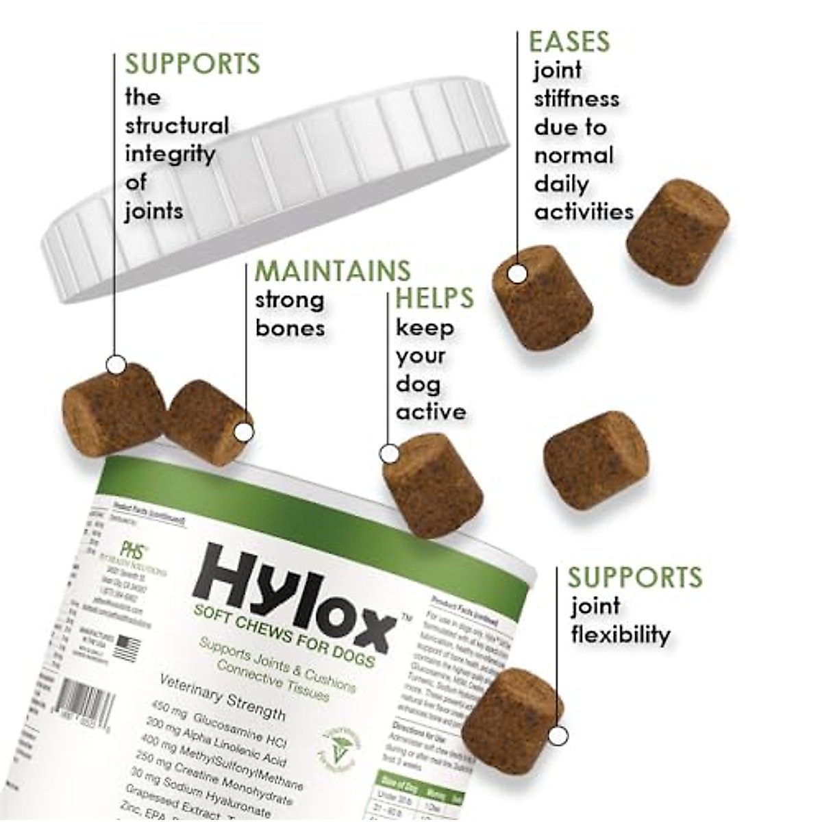 Pet Health Solutions Hylox Soft Chews for Dogs - Supports Joints & Cushions Connective Tissues - Glucosamine - Alpha Linolenic Acid - Creatine -120 Soft Chews