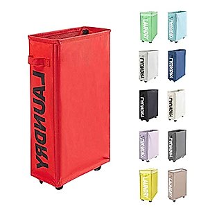 Cutyoung Laundry Hamper with Wheels, Laundry Basket with Wheels, Dirty Clothes Hamper, Laundry Bin, Slim Rolling Laundry Hamper Collapsible (Red, 42L)