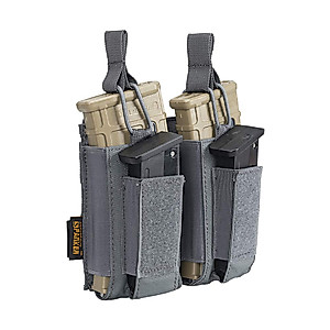 EXCELLENT ELITE SPANKER Open-Top Single/Double/Triple Molle Mag Pouch for M4 M14 M16 AK AR Elastic Rifle Magazines for Pistol Mag Pouch(Grey)