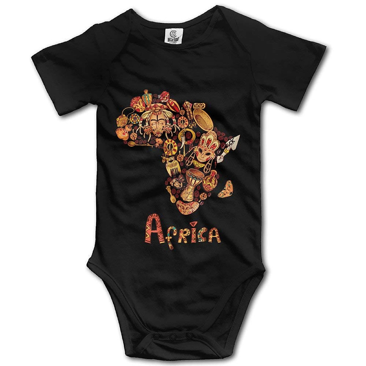 African Art Printed Baby Climbing Short Sleeve Onesie 6-12 Month Black
