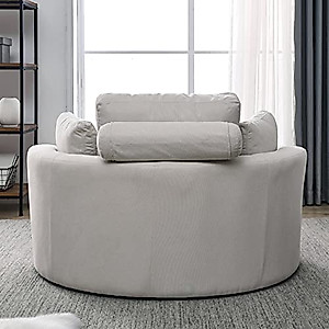 Swivel Accent Barrel Chair with Storage Ottoman,Comfy Teddy Upholstered 360° Recliner Sofa Club Chaise Leisure Round Lounge Armchair Singel Lazy Sofá Arm Chairs and Footrest Set for Living Room/Hotel
