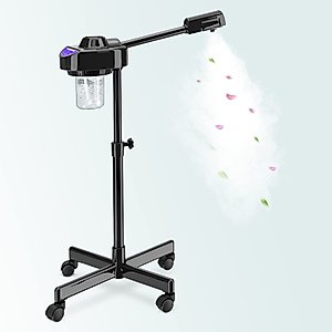 KINGSTEAM Professional Facial Steamer, 2 in 1 Ozone Facial Steamer on Wheels with 3X Magnifying Lamp, Time Preset Function Design for Face Sauna Spa and Personal Care Use at Home (JY-08A Black)