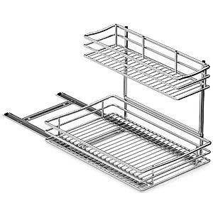 Pull Out Cabinet Organizer, 2 Tier Under Sink Organizers and Storage, Multi Purpose Sliding Cabinet Basket Organizer for Bathroom Kitchen Countertop Stainless Steel Shelf Holder 11.4Wx17.1Dx12.2H-Inch
