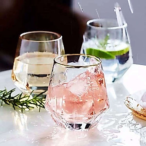 MOBEBI Wineglass,Glass,Diamond Shaped Glass Set of 2, Cute and Unique Barware, Style Glassware for Bourbon, Rum Glasses, Cocktail Glasses for Bar-pink-11oz/300ml (Color : Blue, Size : 11oz/300ml)