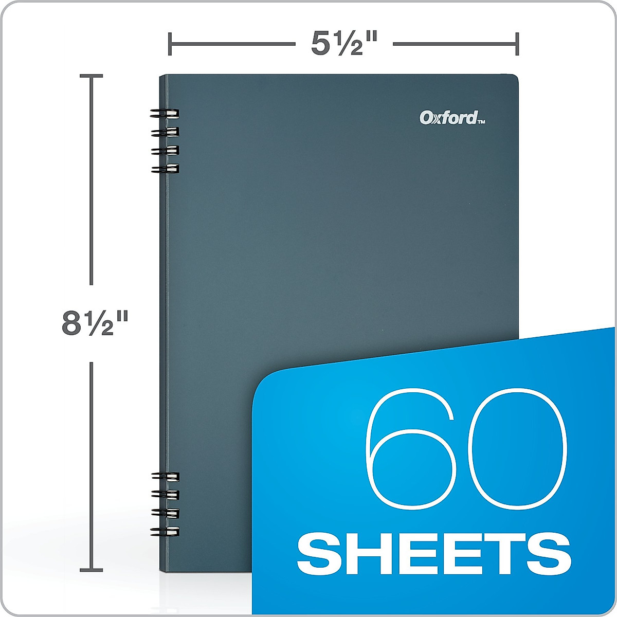 Oxford Stone Paper Notebook, 5-1/2" x 8-1/2", Blue Cover, 60 Sheets, 2 Pack (161641)
