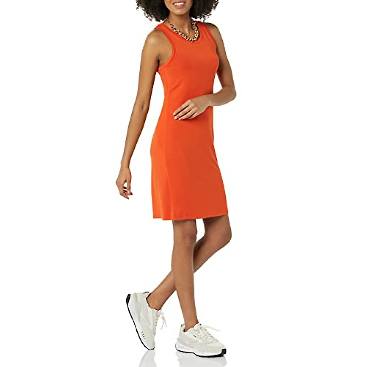 Amazon Essentials Women's Lightweight Jersey Slim-Fit Tank Mini Dress (Previously Daily Ritual), Rust Orange, Medium