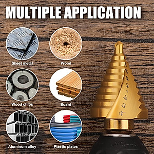 COMOWARE Hex Shank HSS Step Drill Bit with Two Spiral Flutes and Impact Readiness - Ideal for Metal, Stainless Steel, Aluminum, Wood, and Plastic,Total 50 Sizes with Aluminum Case