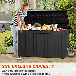 Kiivakii 230 Gallon Large Resin Deck Box, Indoor Outdoor Storage Boxes, Waterproof Storage Bin, Organization and Storage for Patio Furniture, Outdoor Cushions, Garden Tools & Pool Supplies, Lockable