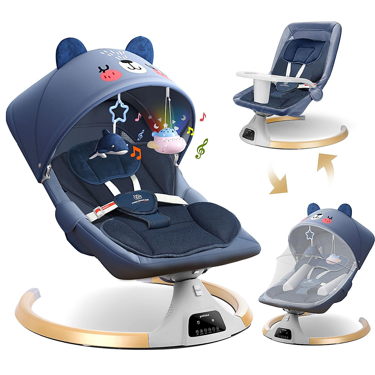 Baby Swings for Infants to Toddler,3 in 1 Electric Baby Swing Bluetooth Baby Rocker for Infants with Remote Control,Removable Dinner Plate,4 Gears Sway Time,Heavy Duty Base Infant Swing for 0-24 Month