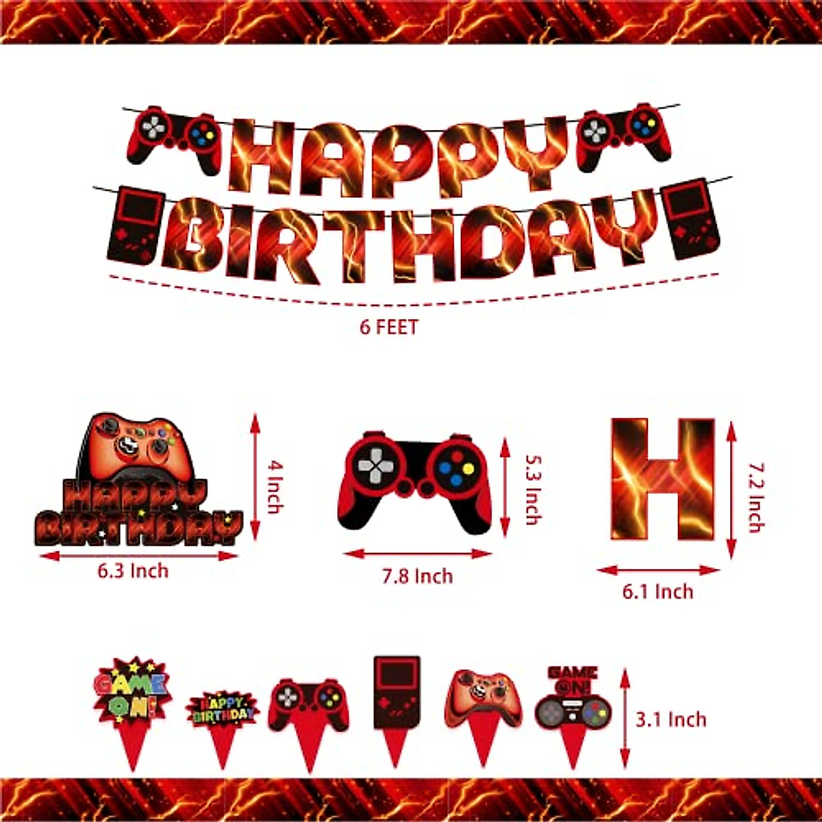 Red Video Game Party Supplies - 212Pcs Gamer Gaming Party Decoration For Boys Birthday Party - Table Cover, Plates, Cups, Napkins, Utensils, Hanging Swirls, Birthday Banner, Cupcake, Topper Cake Topper & Balloons Serves 16 Guests