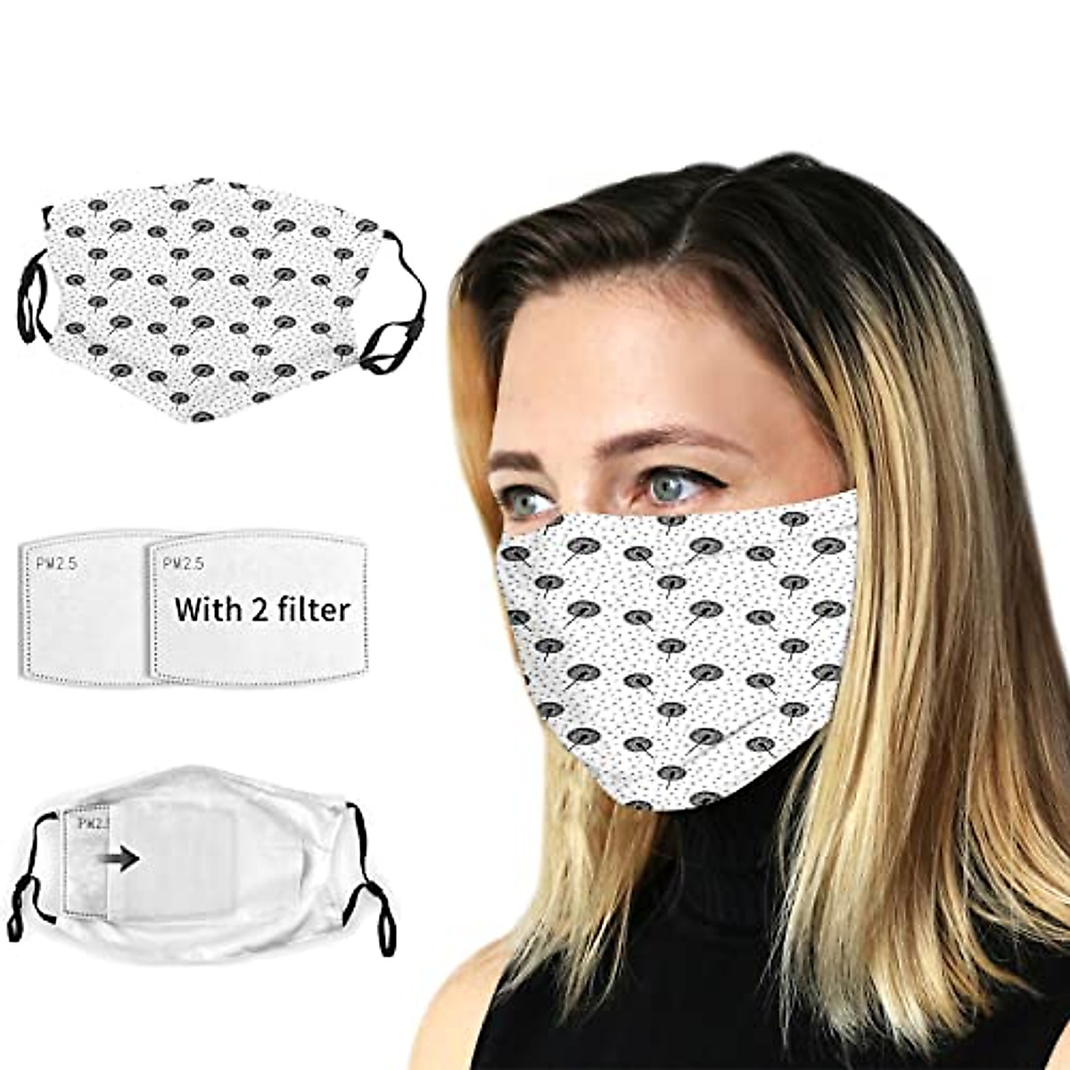 Floral Fashion Face mask,Abstract Pattern with Summer Spring Flower Fluff Monochrome Modern Natural,Dust Washable Reusable Filter and Reusable Mouth Warm Windproof Face for women men,Black and White