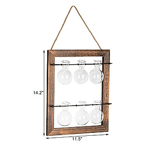 Elsjoy Wall Hanging Glass Planter, Double Layer Plant Terrarium Propagation Station, Mini 6 Bulb Vase with Wooden Stand and Rope for Hydroponics Plants, Home Decor, Indoor Outdoor