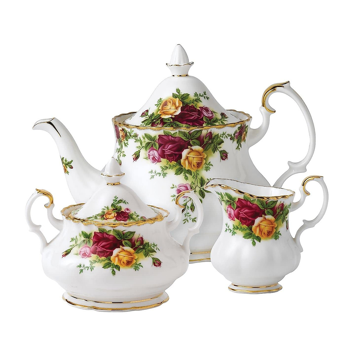 Royal Albert Old Country Roses 3-Piece (Teapot, Sugar & Creamer) Tea Set, Multi