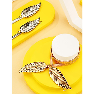 2 Pieces Women's Metal Chain Leaves Belt Skinny Elastic Stretchy Decorative Waistband Adjustable Interlock Buckle for Dress Jeans, Skirts and Pants, Silver and Gold