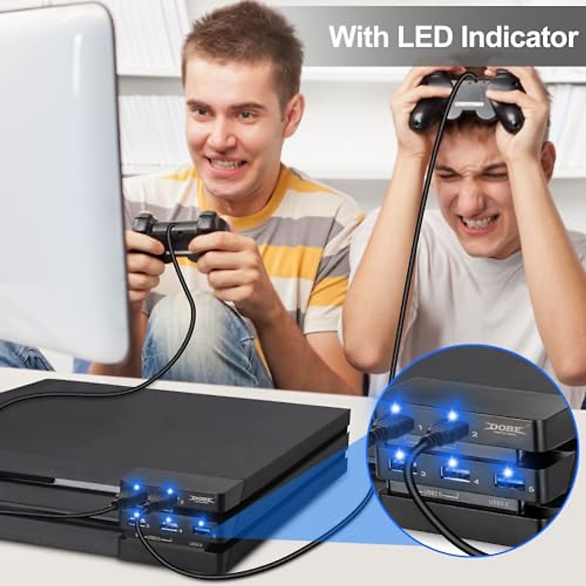 Linkstyle USB Hub for PS4 Pro, 5-Port USB 3.0 Hub Extension Adapter Splitter with LED Indicator for PlayStation 4 Pro, Black