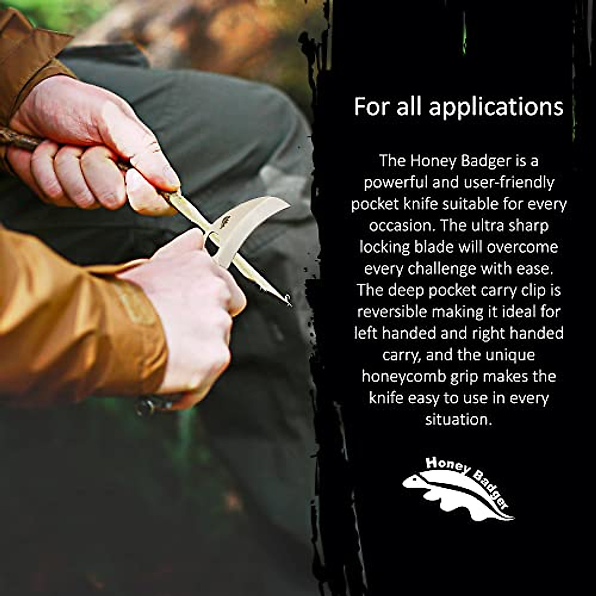 Western Active Honey Badger Pocket Knife, EDC Claw Hawkbill Folding Utility Knife, EDC Knife with Stainless Steel Blade, Claw Pocket Knives, Reversible Pocket Clip - 3.4" (Claw Smooth Large Tan)