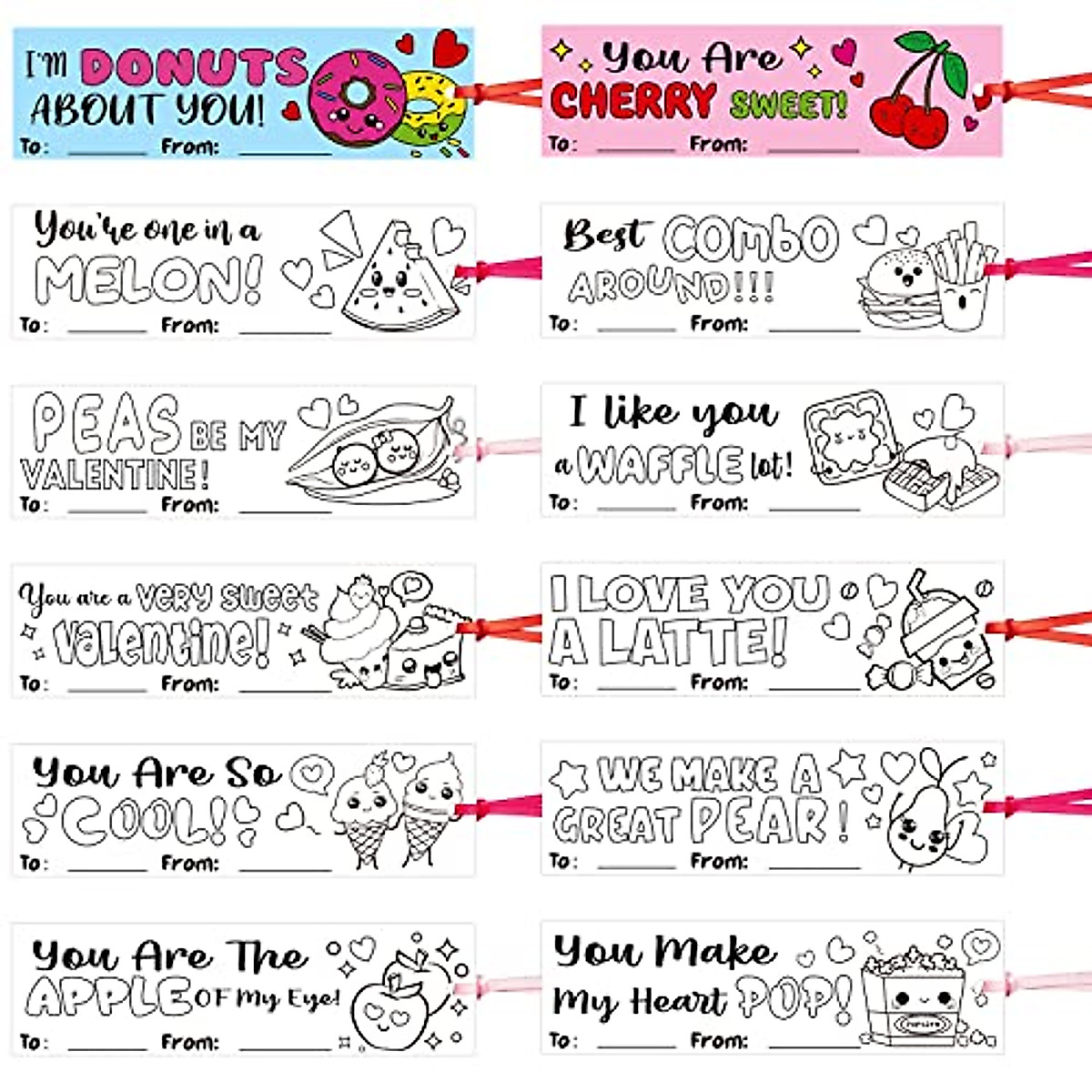 3sscha 75pcs Valentine’s Day Color Your Own  Bookmarks Food Theme Kid Creative DIY Coloring Paper Bookmark Valentine Blank Paint Bookmarks for Teacher Student Valentines Art Gift Party Reward Supplies