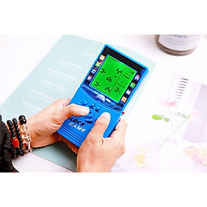HLF New Large Screen Brick Game Console Green Backlight Built-in 23 Multi-Mode Block Games Classic Nostalgia Puzzle Speed and Difficulty can be Adjusted Suitable as a Gift for Kids (Blue)