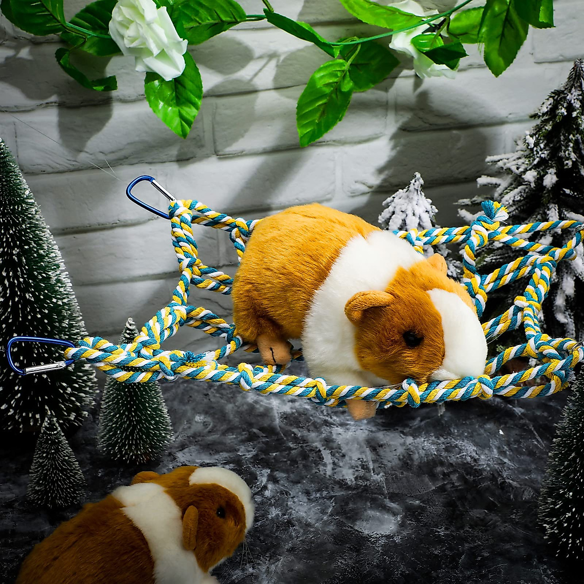 Junkin 3 Pcs Bird Rope Net Rat Climbing Rope Net Pet Hamster Chinchilla Ferret Activity for Small Animal Habitat Decor and Play