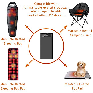 Mantuole Heated Sleeping Bag pad with 20000mah compatible battery pack, 5 Heating Zones, Compact Bag Included.