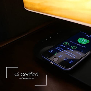 Well Guided Tree of Light Bedside Table Lamp Shade Modern Bedroom Desk Night Light Bluetooth Speaker Fast Qi Wireless Charger Touch Control Dimmable LED Light Smart Corner Lampshade Cherrywood