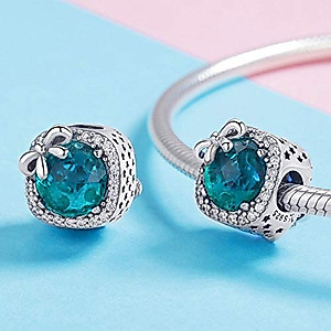 Birthstone Charm Fit for Pandora Charms Bracelet Bowknot Birthday Crystal Charms for Bracelet and Necklace