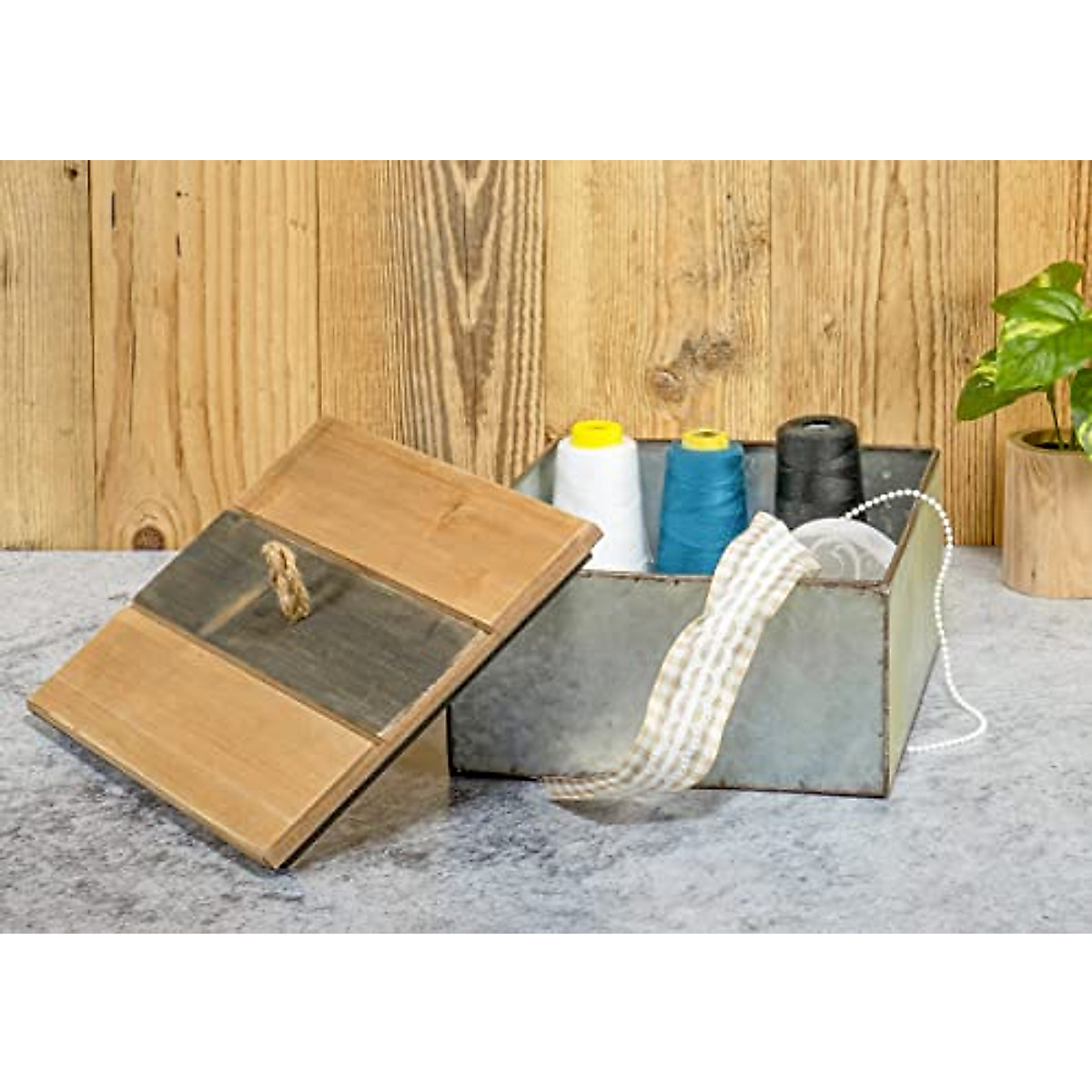 Red Co. 10.25" x 8" Country Rustic Galvanized Metal Decorative Storage Box with Wooden Lid