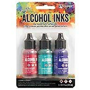 Ranger Tim Holtz Alcohol Ink Bundle - Tropics Set 11 Bottles, 05 fl oz - Acid Free, Multi-Surface Inks, Precision Tip for Easy Application - Bonus Purple Turtle Detail Sticks