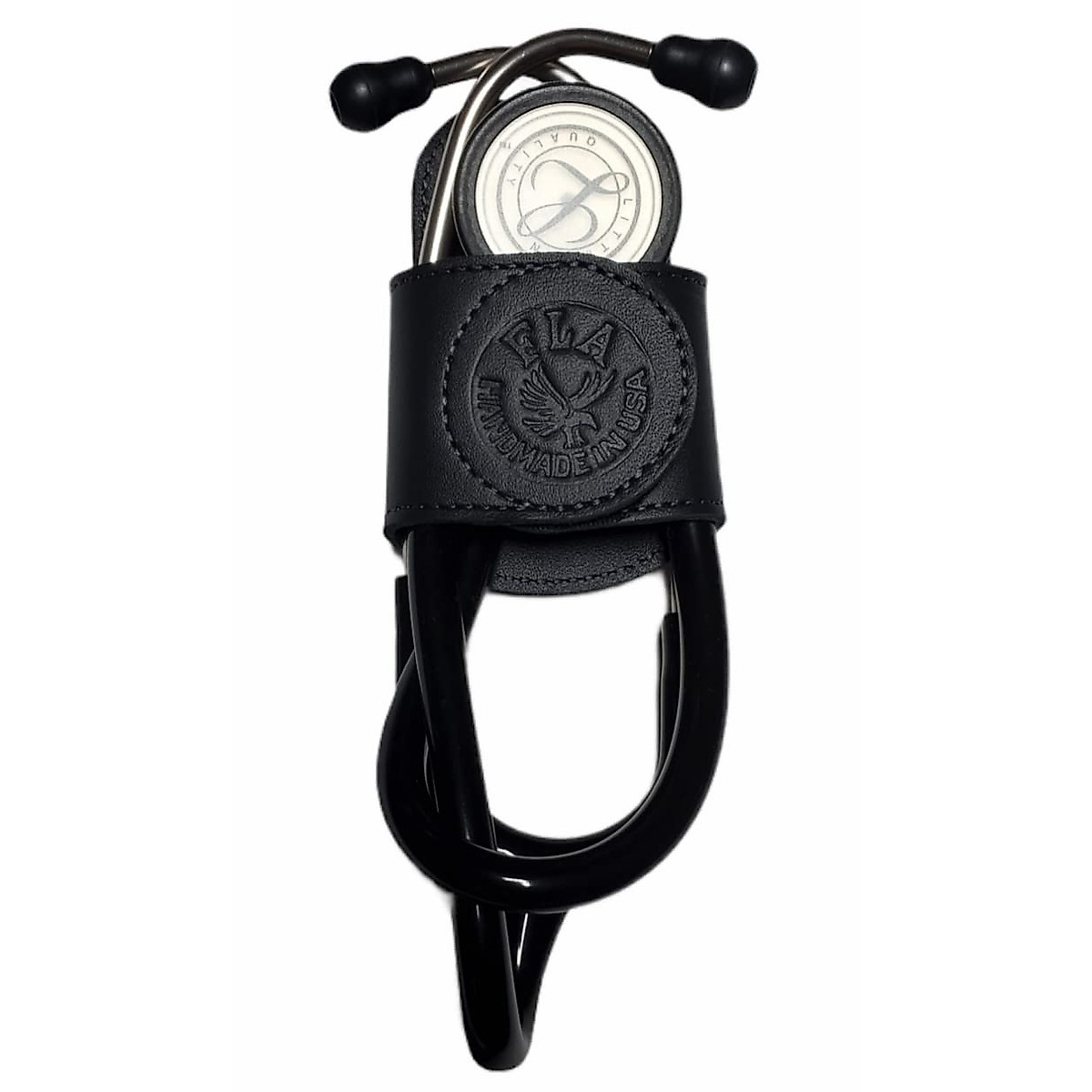 Stethoscope Holder pro with Clip,Handmade in USA Genuine Leather .Perfect for Physicians, Nurses, EMT, Medical Nursing Student (Black).