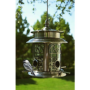 Sun-Ray 811016 Arch Inlay Solar Lighted Bird Feeder Hanging Lantern - Silver/Pewter