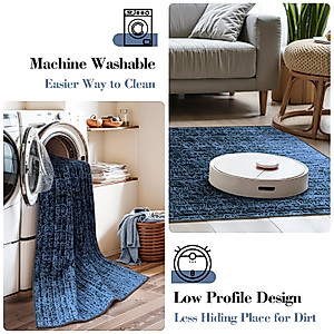 Wonnitar Washable Long Hallway Runner Rug, 2'6"x8' Non Slip Runners for Kitchen Floor, Modern Ombre Blue Non Shedding Ultra Thin Entryway Carpet Runners for Bathroom Hall